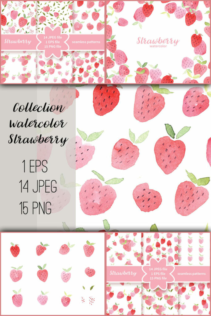 Strawberries Handpainted, Watercolor Fruit Digital Paper for ...