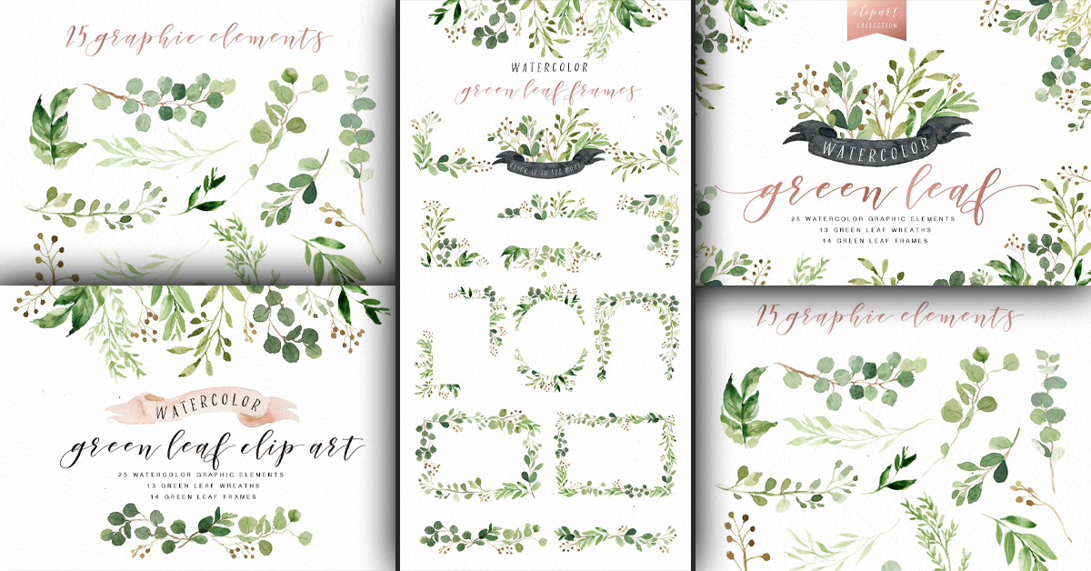 Watercolor Green Leaf Clip Art – MasterBundles