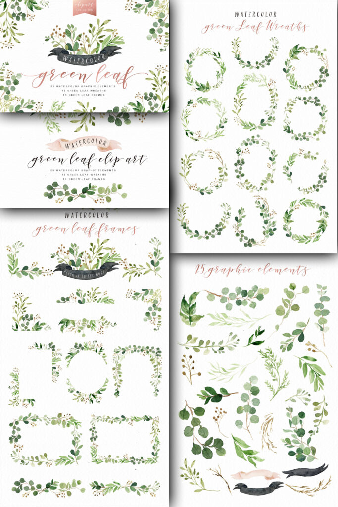 Watercolor Green Leaf Clip Art – MasterBundles