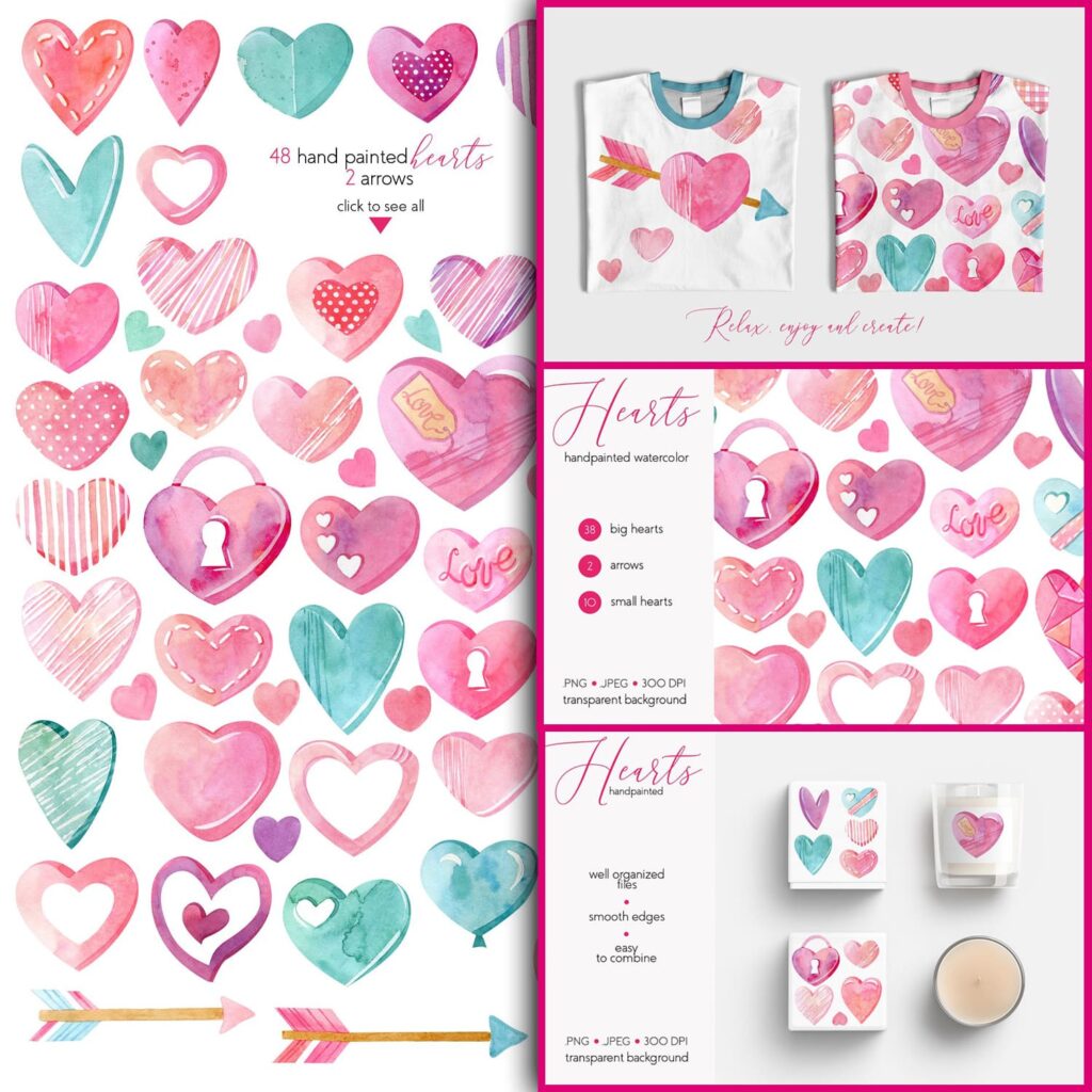 Watercolor Hearts Collection – MasterBundles