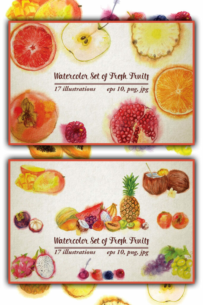 Watercolor Set of Fresh Fruits – MasterBundles