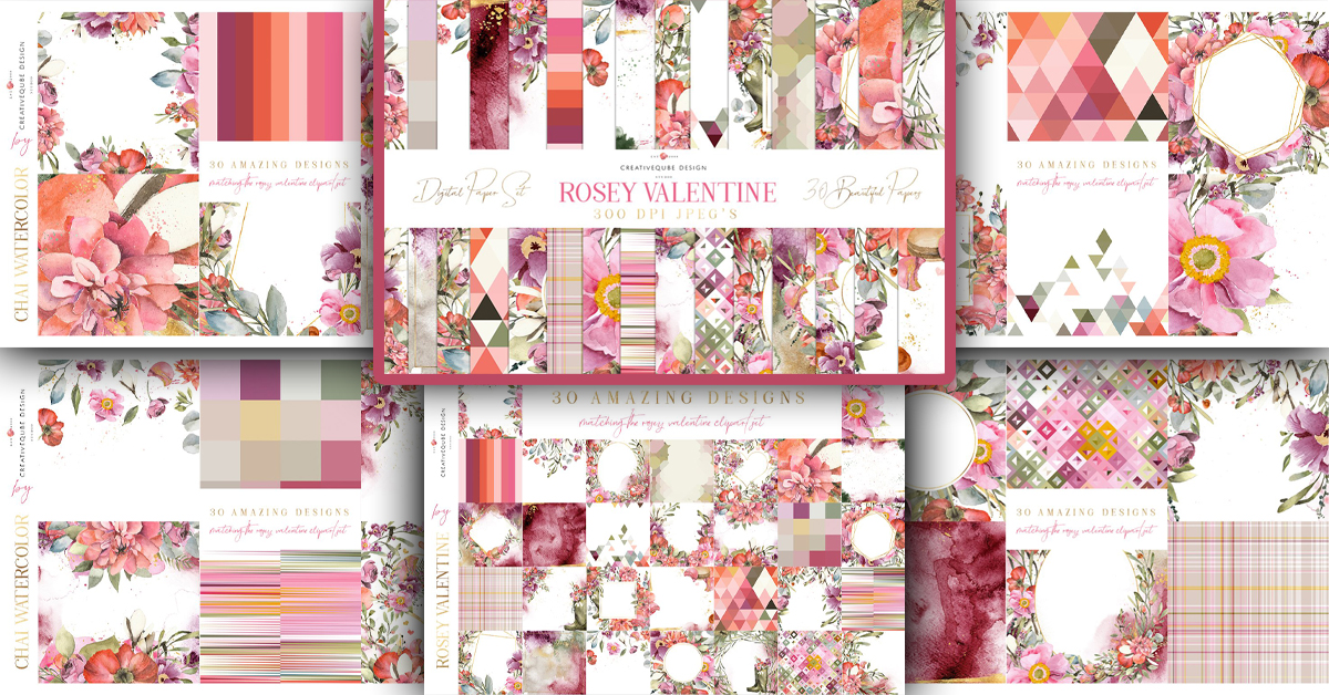 Rosey Valentines Digital Papers – MasterBundles