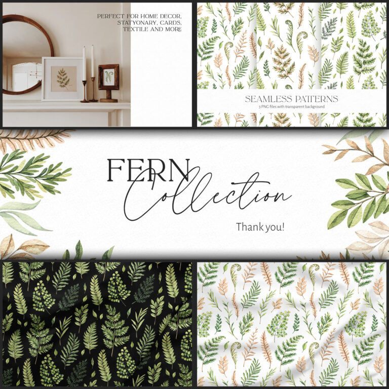 Watercolor Fern Greenery Patterns – MasterBundles