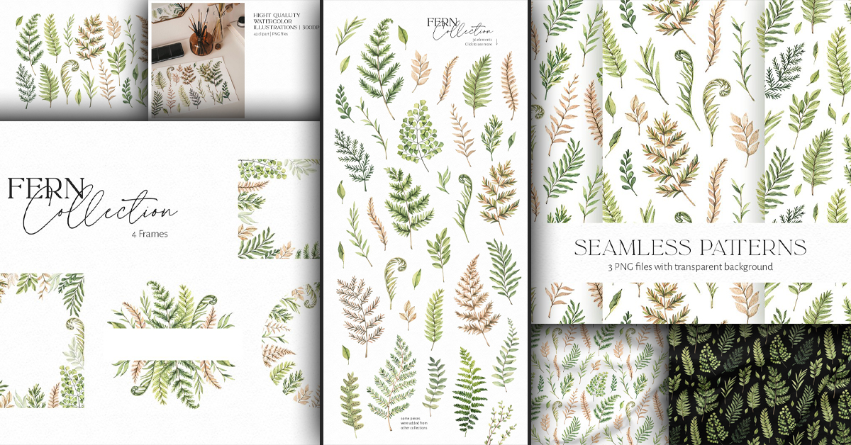 Watercolor Fern Greenery Patterns – MasterBundles