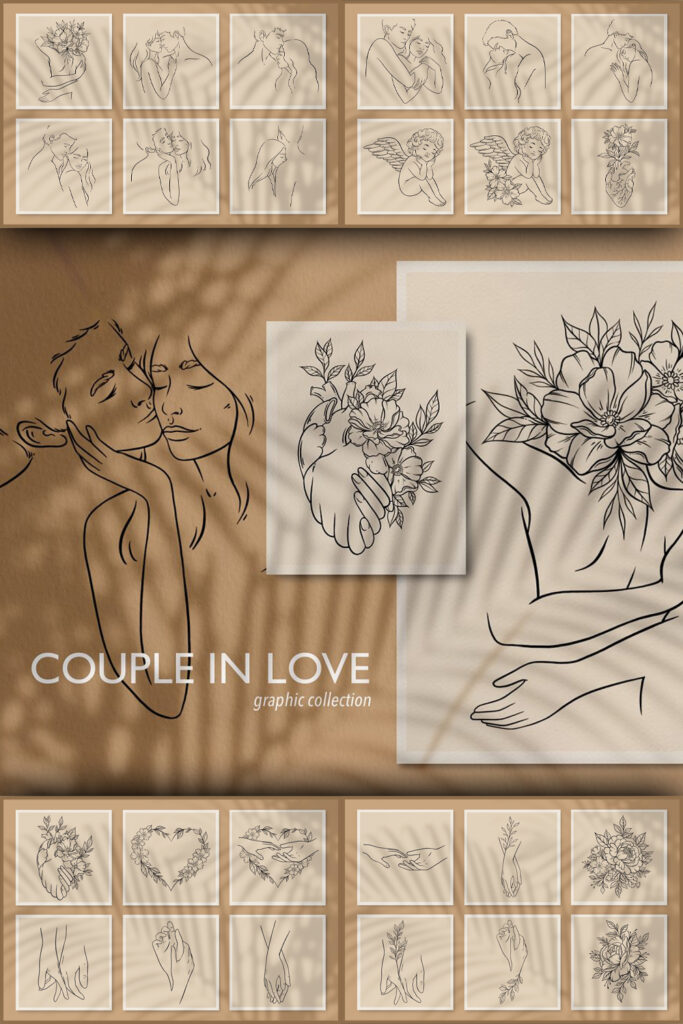 Couple In Love. Line Art – MasterBundles