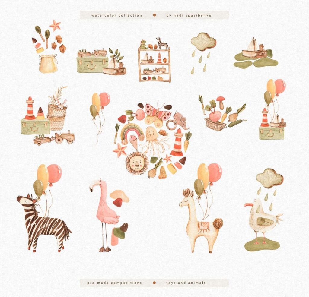 Watercolor World of Toys – MasterBundles