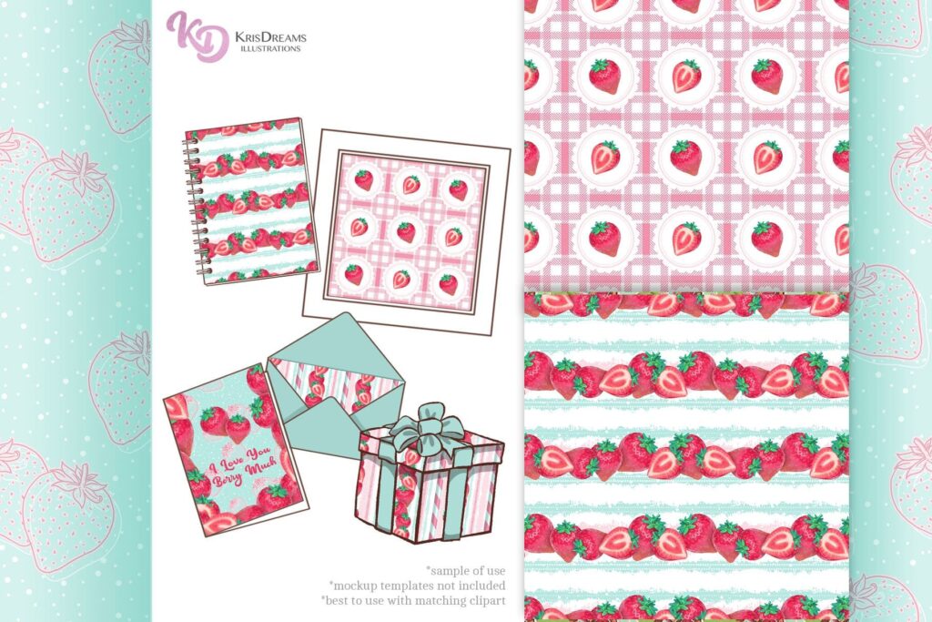 Strawberry Clipart and Digital Paper Graphics Bundle – MasterBundles