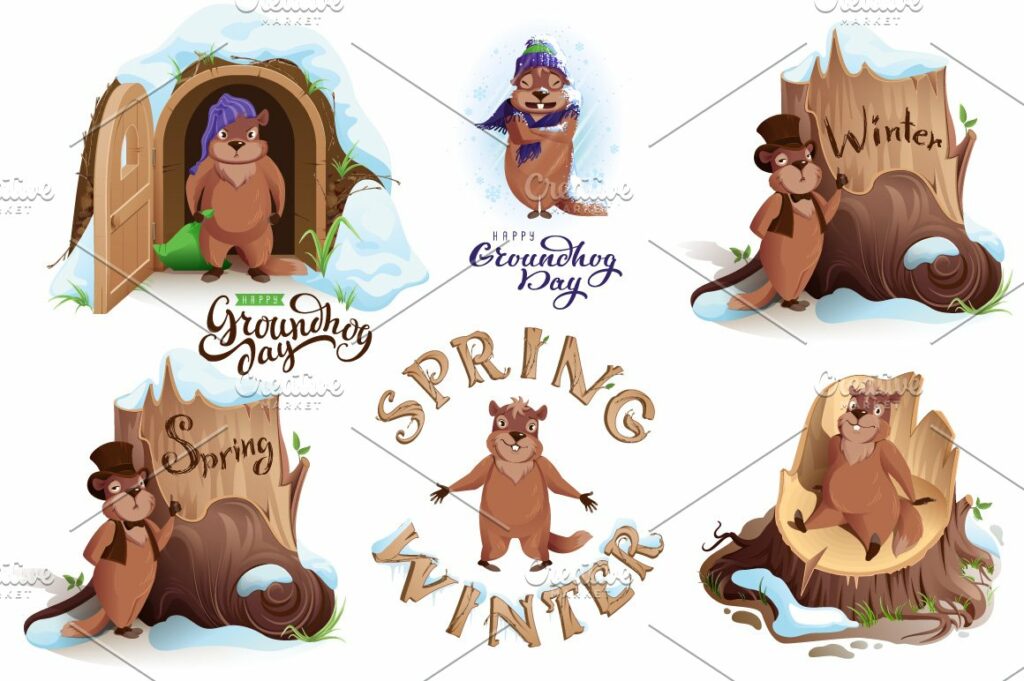 Groundhog Day Set Vector Cartoon – MasterBundles