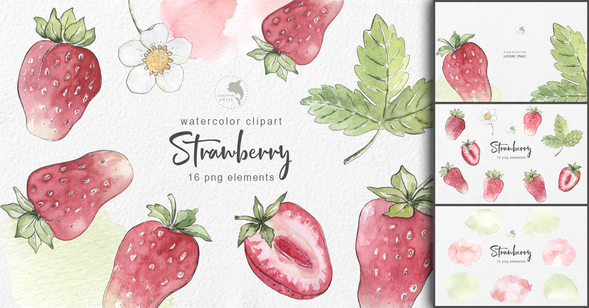 Strawberry Watercolor Clipart – MasterBundles