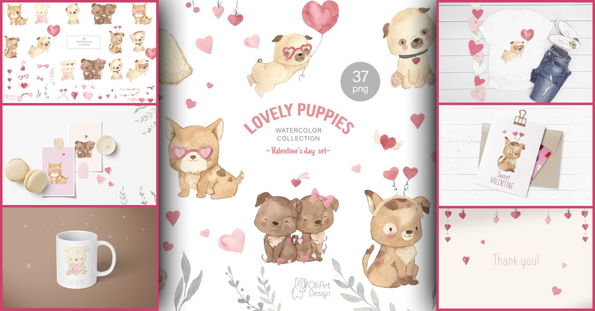 Dog Clipart. Valentine's Day Set – MasterBundles