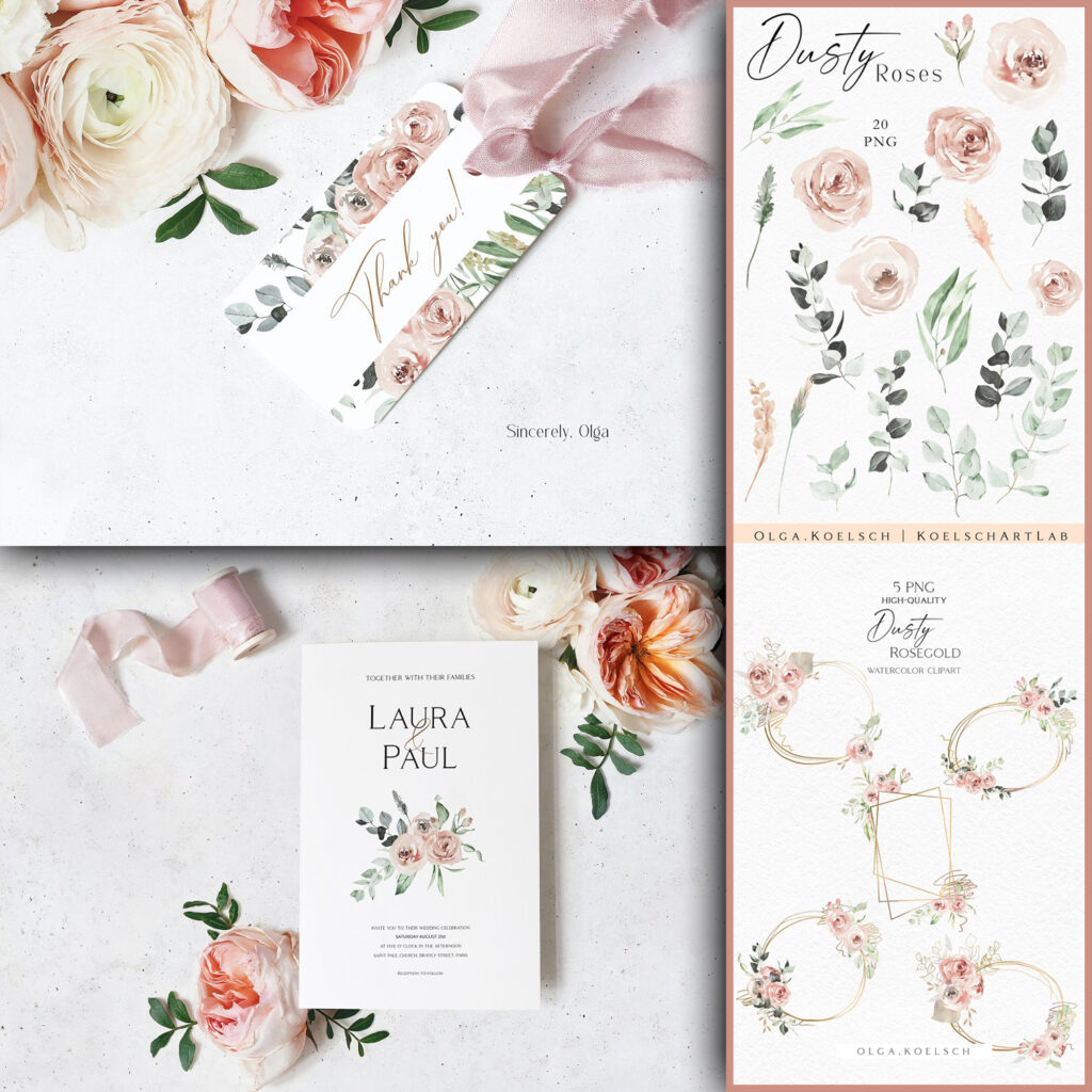 Dusty Roses Boho Watercolor | Master Bundles