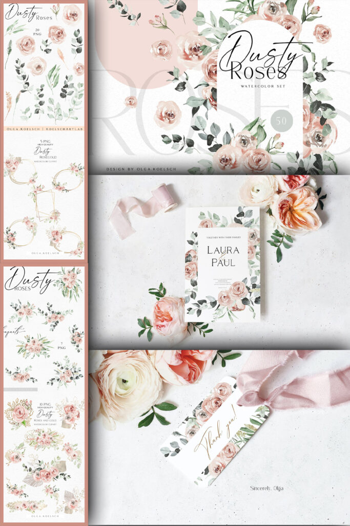 Dusty Roses Boho Watercolor | Master Bundles
