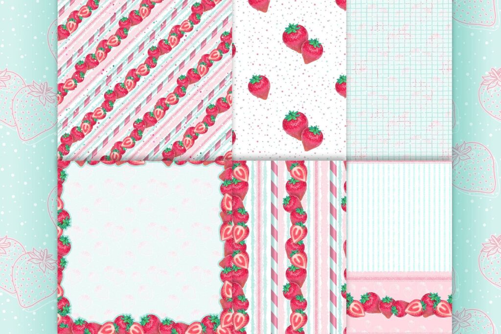 Strawberry Clipart and Digital Paper Graphics Bundle – MasterBundles