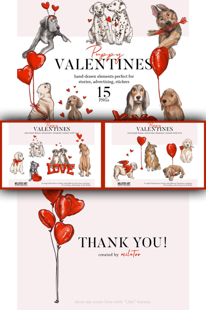 Dogs Valentines Clipart Puppy Love – MasterBundles