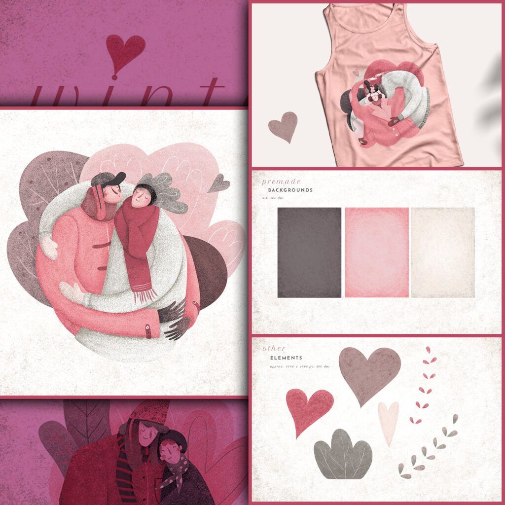 Winter Hugs Illustrations Set – MasterBundles