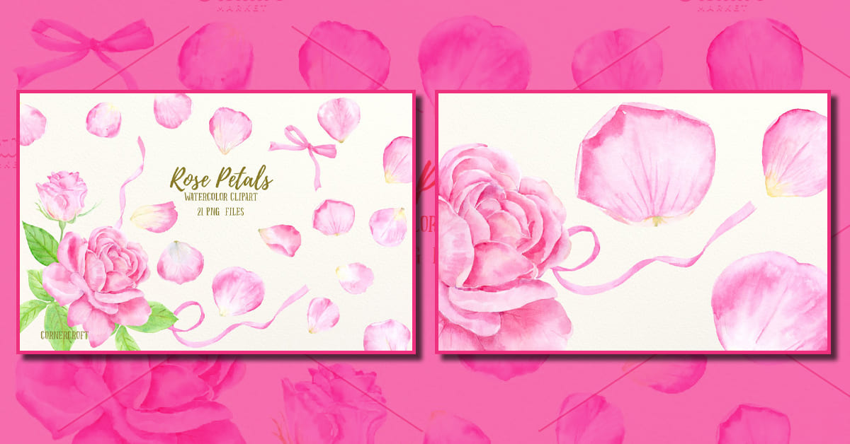 Watercolor Pink Rose Petals Clip Art – MasterBundles