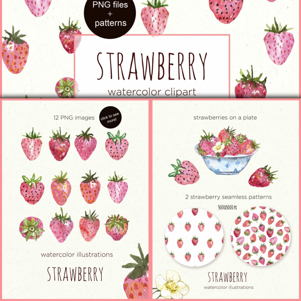 Strawberry Paradise Watercolor Png | Master Bundles