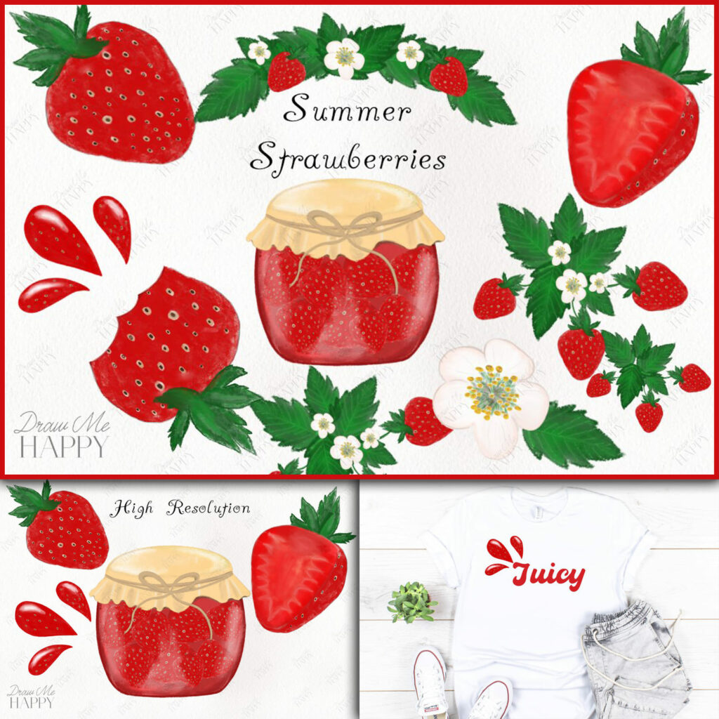 Strawberry Clipart, Fruit Clipart, Strawberries, Summer – MasterBundles