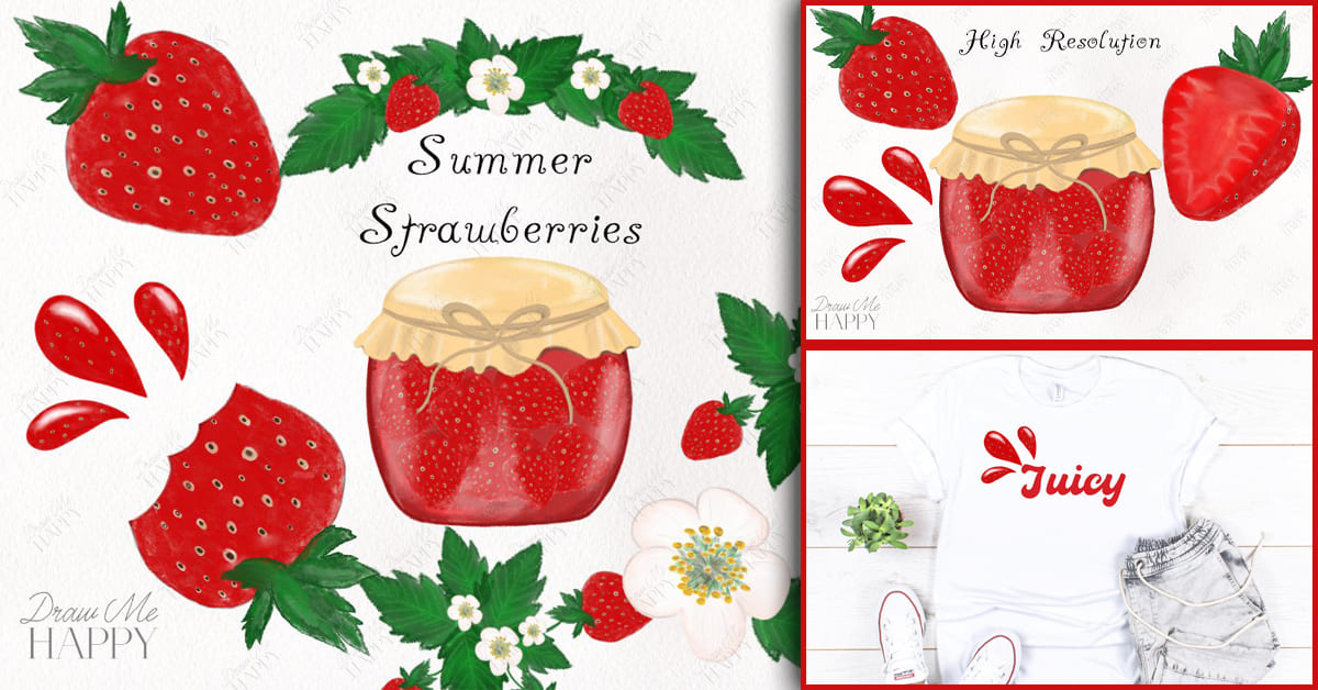 Strawberry Clipart, Fruit Clipart, Strawberries, Summer – MasterBundles
