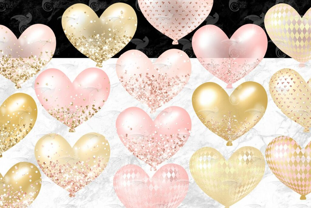 Blush & Gold Heart Balloons Clipart – MasterBundles