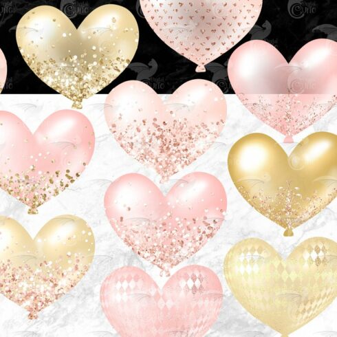 Blush & Gold Heart Balloons Clipart | MasterBundles