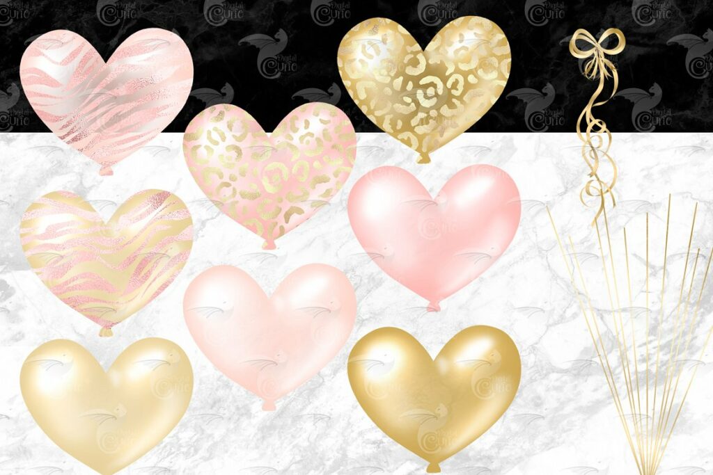 Blush & Gold Heart Balloons Clipart – MasterBundles