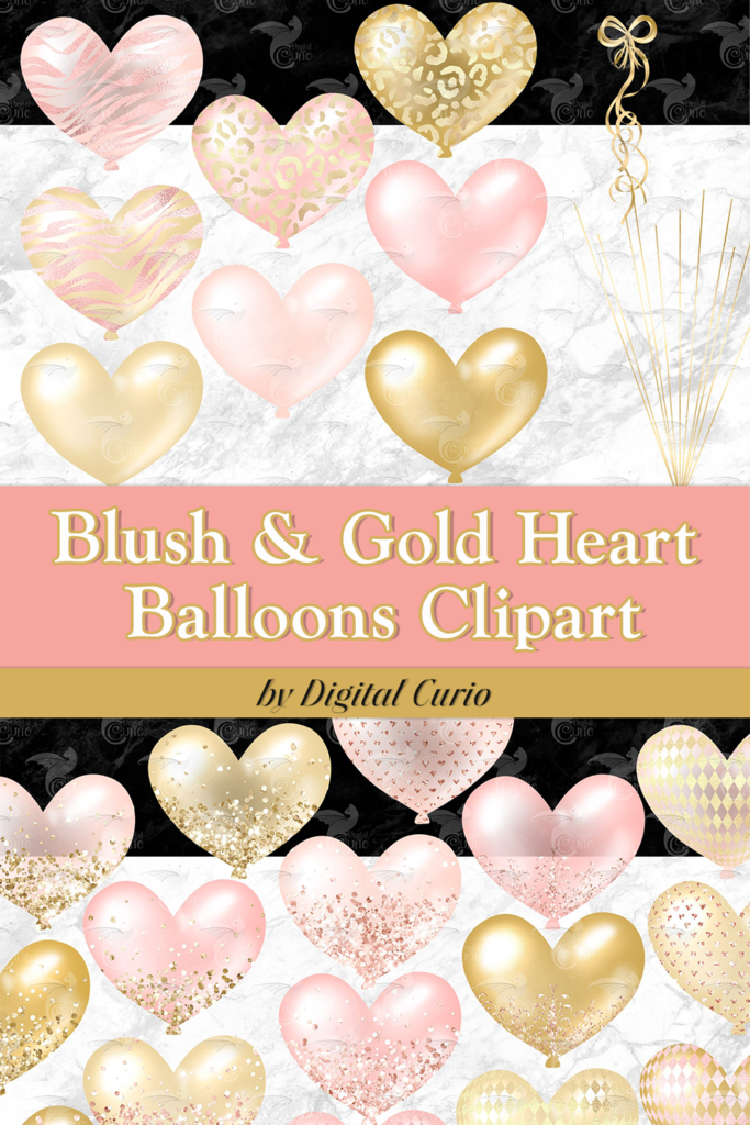 Blush & Gold Heart Balloons Clipart – MasterBundles