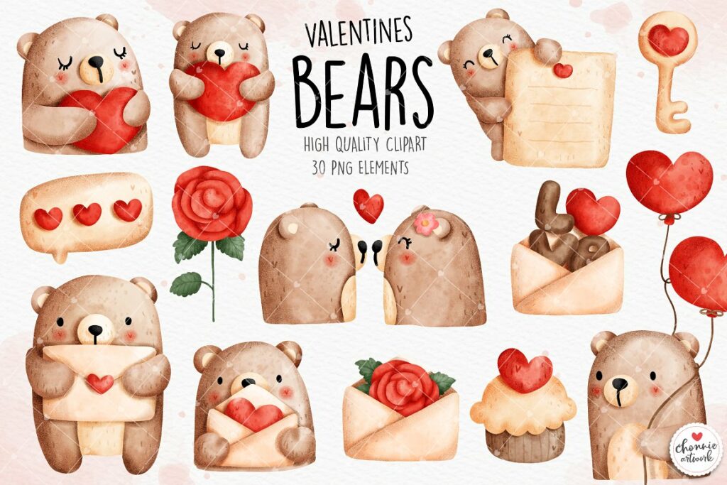 Valentine's Day Teddy Bear Clipart – MasterBundles