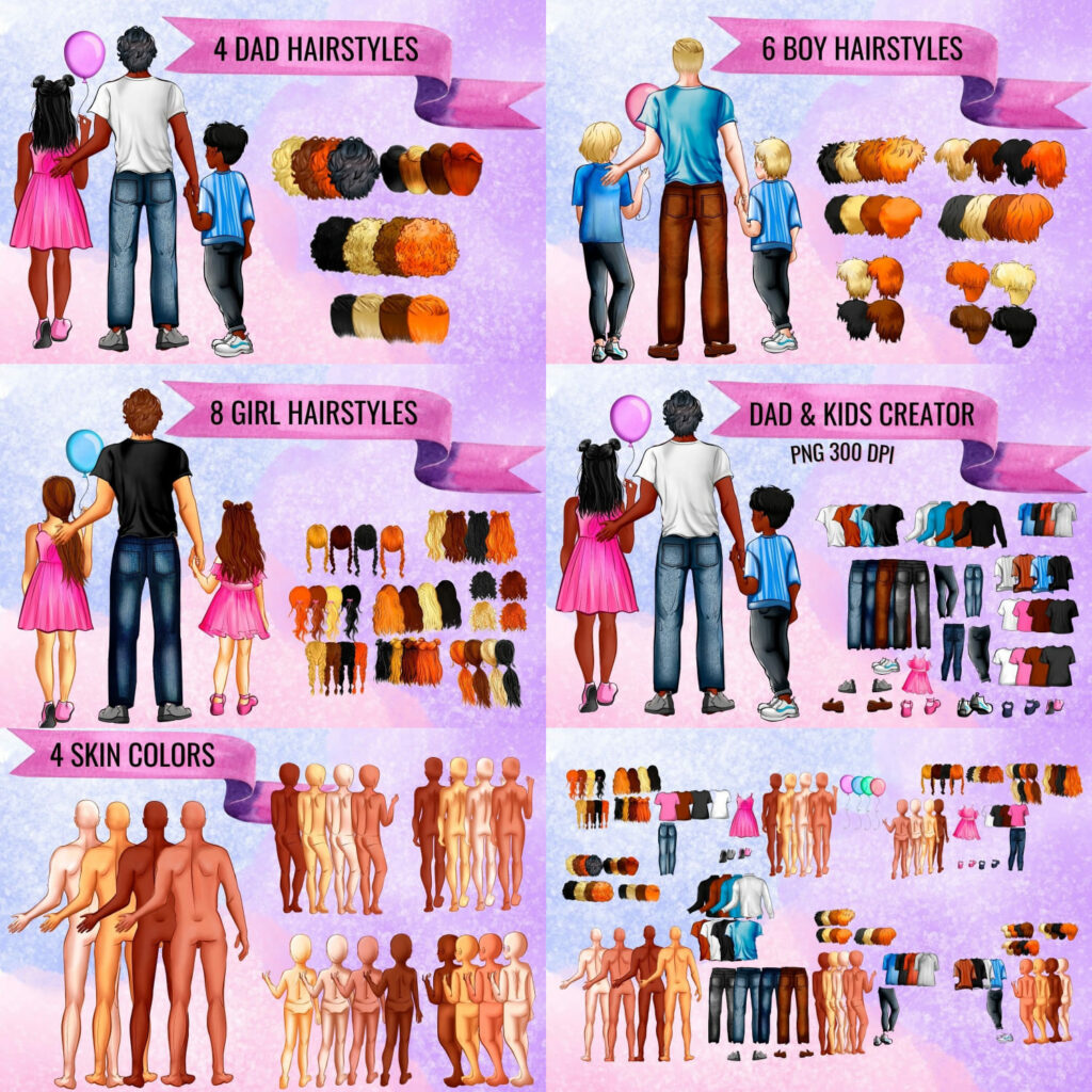 Dad & Children Family Creator Clipar – MasterBundles