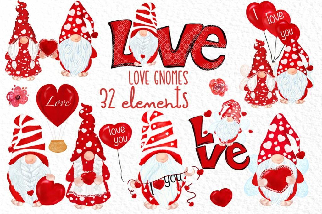 Valentine Gnomes Clipart Love – MasterBundles