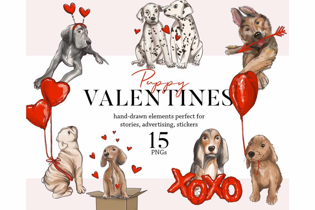 Dogs Valentines Clipart Puppy Love – MasterBundles