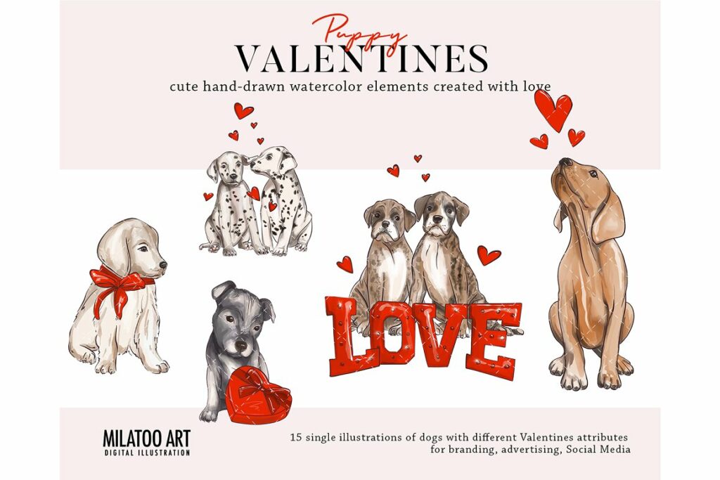 Dogs Valentines Clipart Puppy Love – MasterBundles