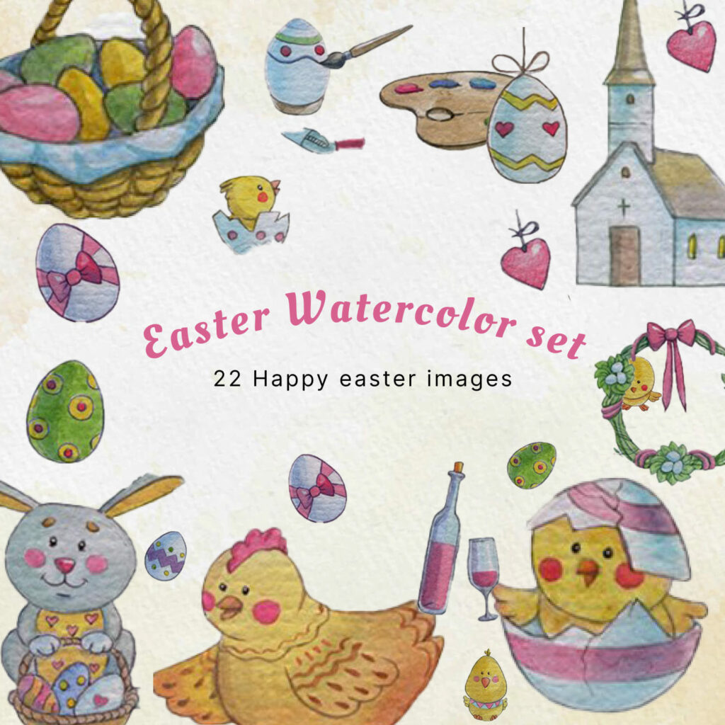 Easter Watercolor Set + Free Fonts – MasterBundles