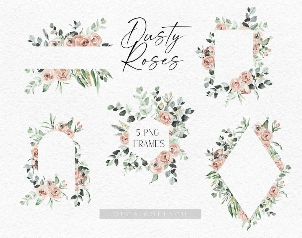 Dusty Roses Boho Watercolor | Master Bundles