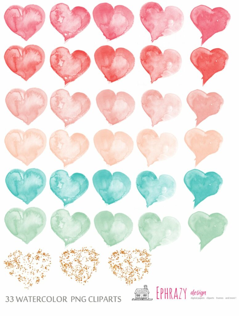 Watercolor Hearts Clipart – MasterBundles