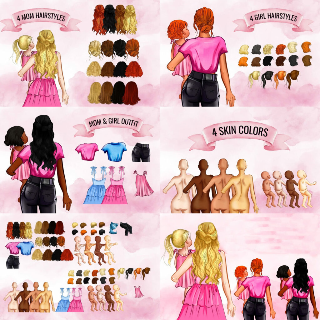 Mom & Daughter Family Creator Clipar – MasterBundles