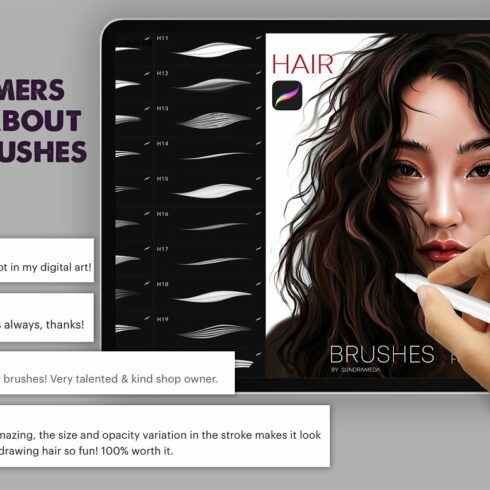 20 Hair Brushes For Procreate | MasterBundles