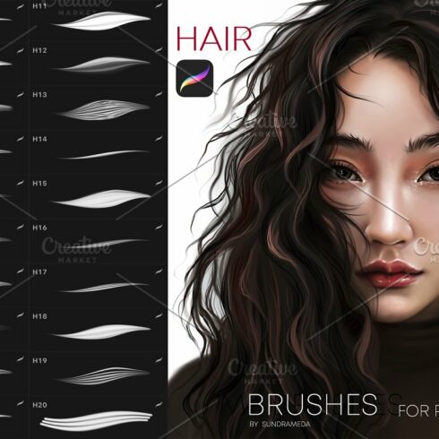 20 Hair Brushes For Procreate | MasterBundles