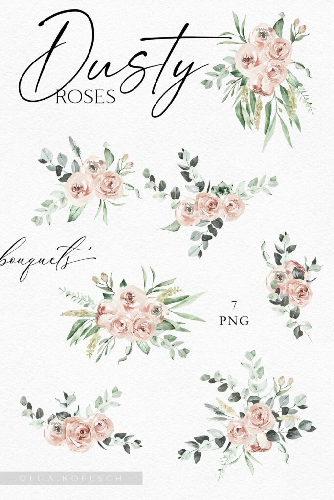 Dusty Roses Boho Watercolor | Master Bundles