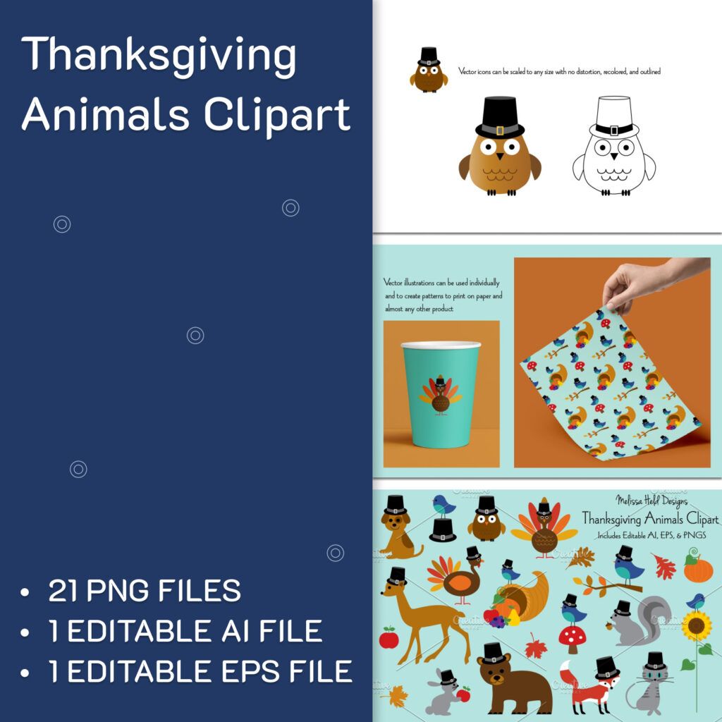 Thanksgiving Cute Holiday Turkey Illustrations Vector Clipart ...