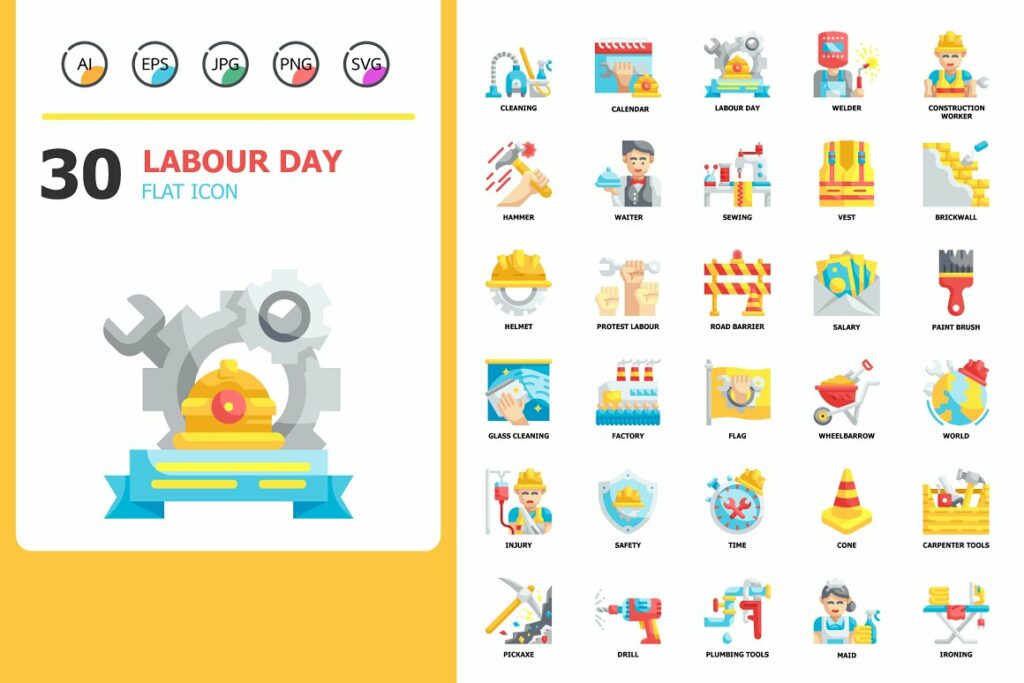 30 Labour Day Icons x 4 Styles – MasterBundles