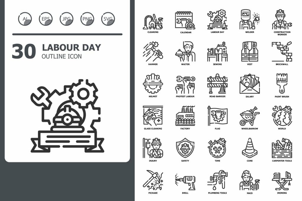 30 Labour Day Icons x 4 Styles – MasterBundles