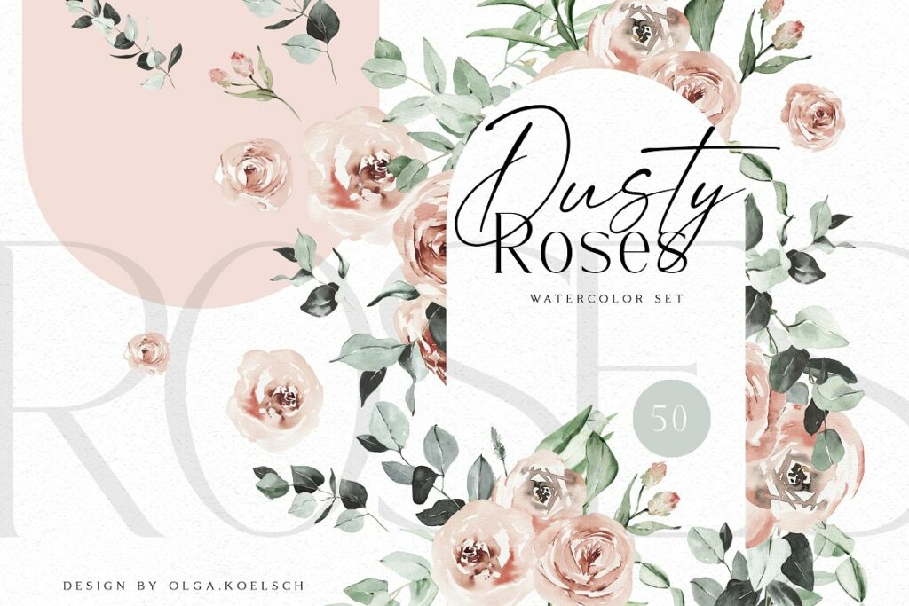 Dusty Roses Boho Watercolor | Master Bundles
