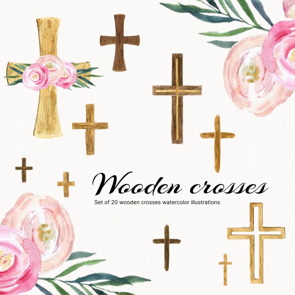 Watercolor Wooden Crosses – MasterBundles