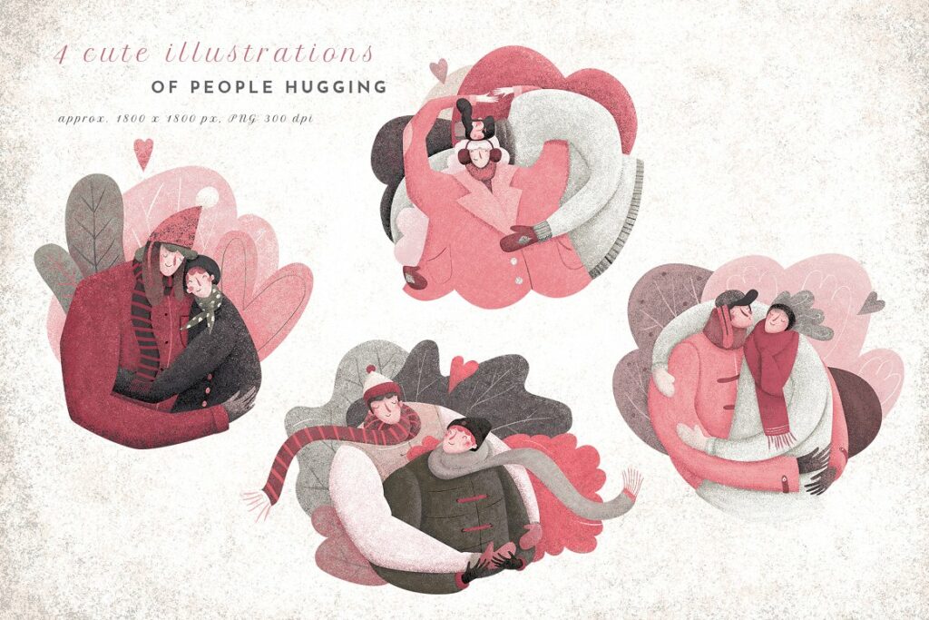 Winter Hugs Illustrations Set – MasterBundles