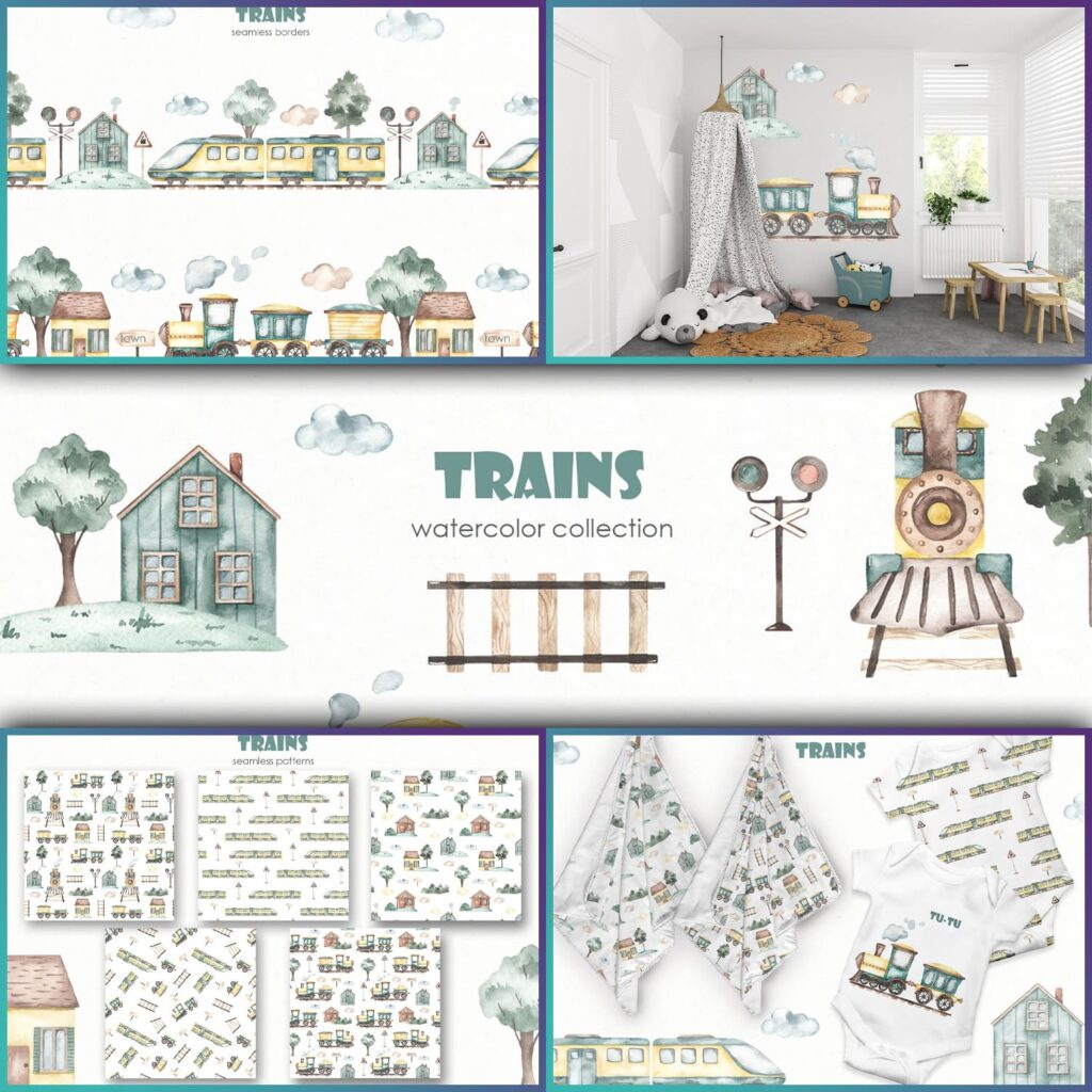 Trains Watercolor Collection – MasterBundles