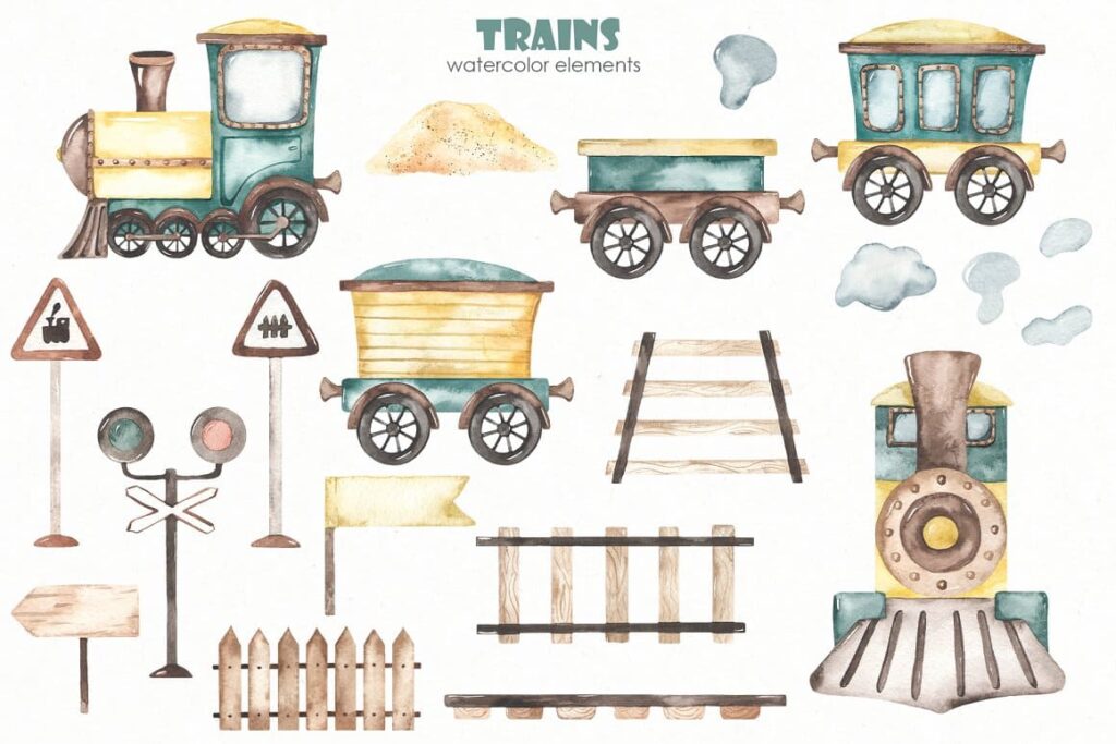 Trains Watercolor Collection – MasterBundles