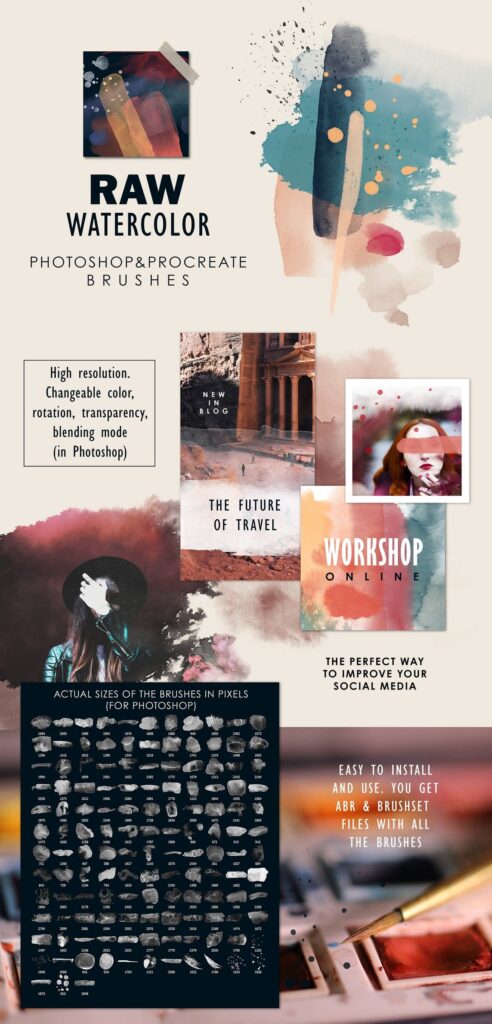 Raw Watercolor PS & Procreate Stamps – MasterBundles
