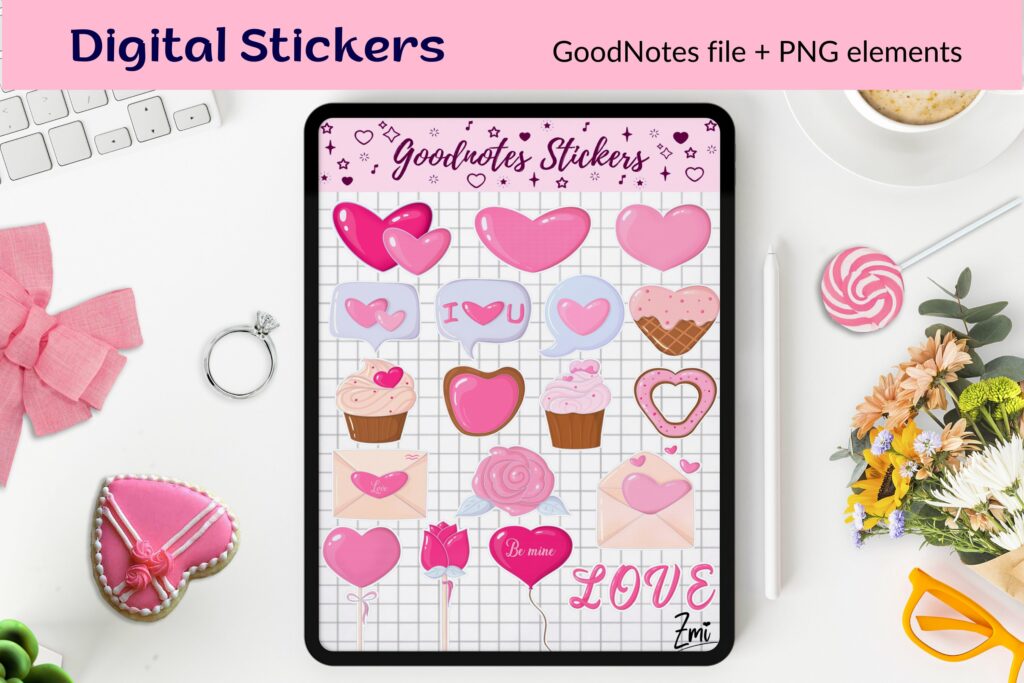 Valentines PNG Digital Stickers Pack And GoodNotes File – MasterBundles