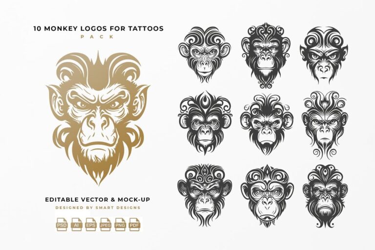 Monkey Logos for Tattoos Pack x10 – MasterBundles